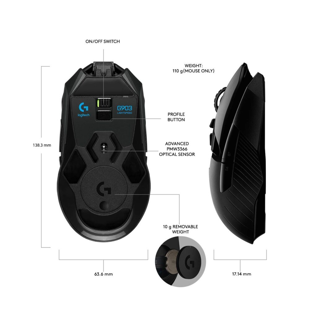 Logitech G903 Hero Lightspeed Wireless Gaming Mouse เม้าส์สำหรับเล่น ...
