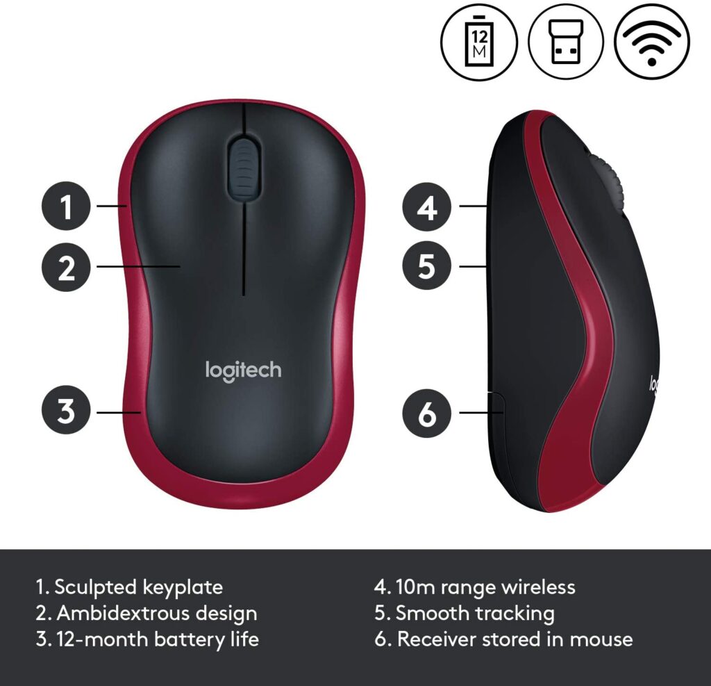 Logitech M185 Wireless Mouse สีแดง ประกันศูนย์ 1ปี ของแท้ (Red)